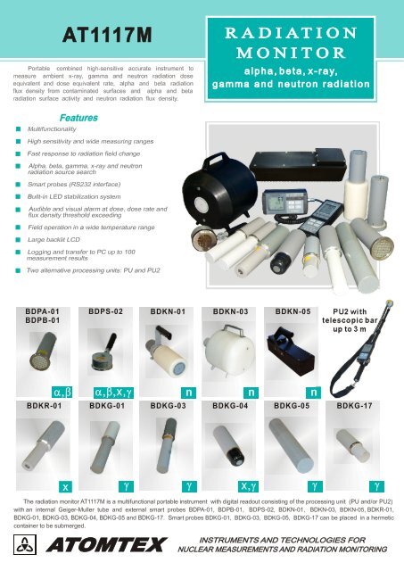 Alpha, beta, X-ray, gamma & neutron radiation monitor AT1117M