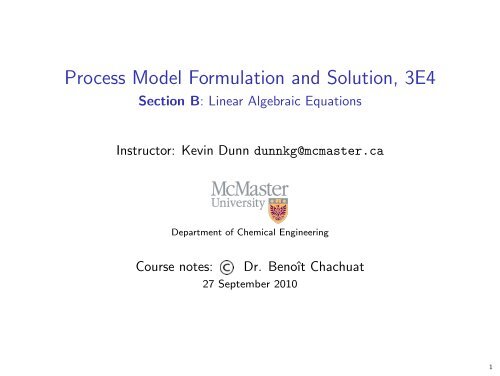 Section B: Linear Algebraic Equations - Process Model Formulation ...