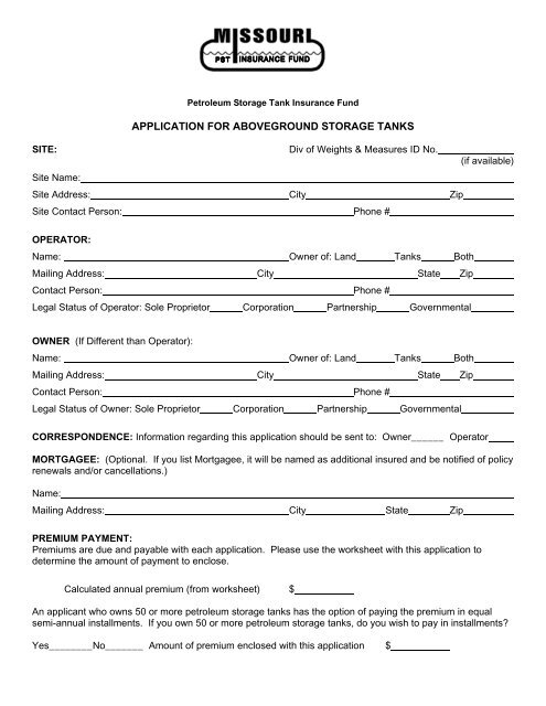 application for aboveground storage tanks - Missouri Petroleum ...