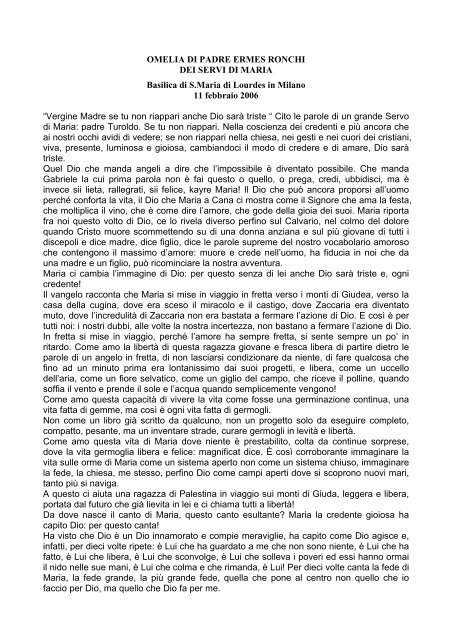 Omelia di Padre Ermes Ronchi - santamariadilourdes.it