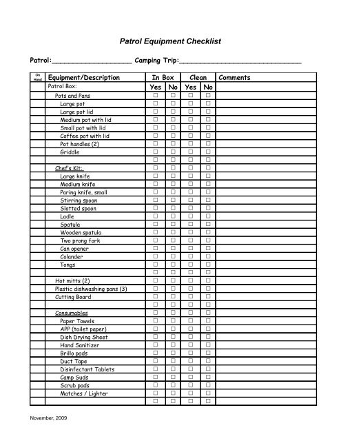Equipment Checklist - Troop 37