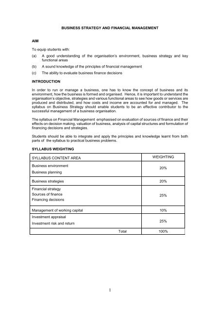 Business Strategy & Financial Management
