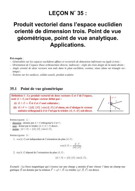 Produit vectoriel dans l'espace euclidien orientÃ© ... - CAPES de Maths