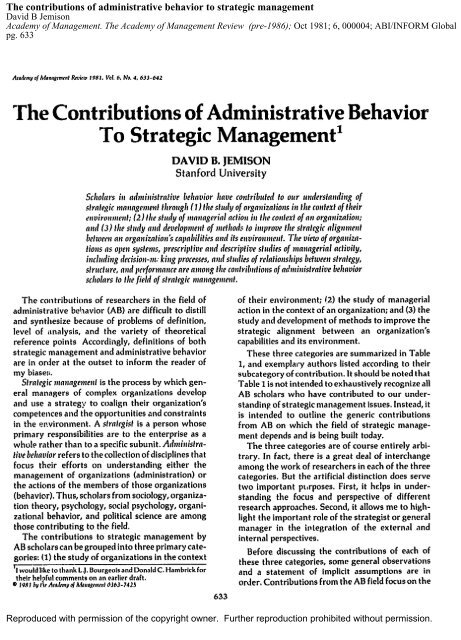 The contributions of administrative behavior to strategic ... - Wiggo.com