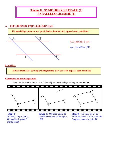 Parallélogramme et symétrie