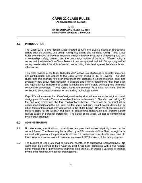 CAPRI 22 CLASS RULES