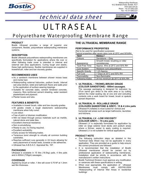 Download: Bostik Ultraseal data sheet - Waterproofing Warehouse
