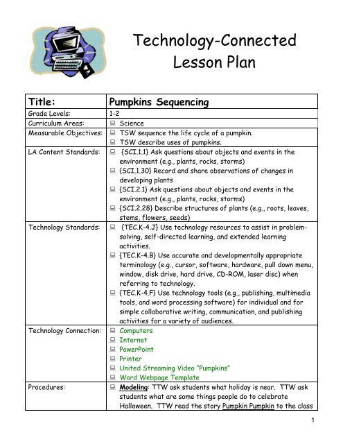 Pumpkin Sequencing Lesson Plan