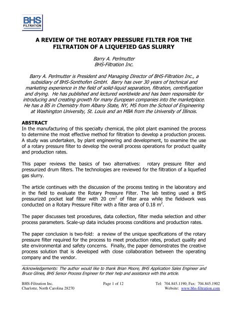 A REVIEW OF THE ROTARY PRESSURE FILTER ... - BHS Filtration