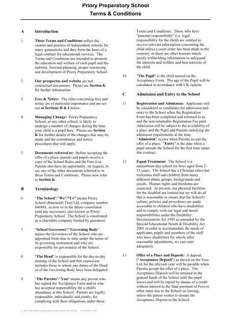 Terms and Conditions - Priory Preparatory School