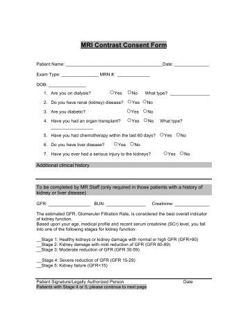 MRI PROCEDURE SCREENING AND CONSENT FORM