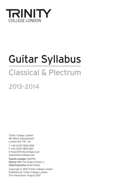 Guitar Syllabus Trinity College London