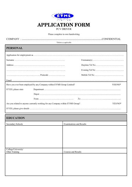 New Website Application form - PCV driver