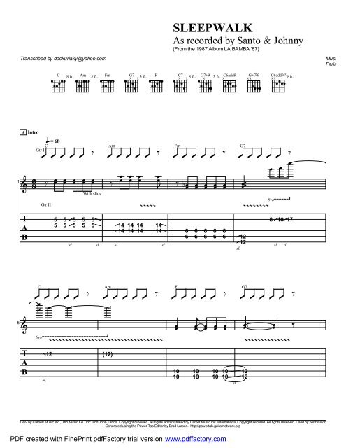 Sleepwalk Guitar Chords