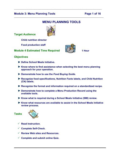 Menu Planning Tools - Nutrition, Food Science, and Packaging