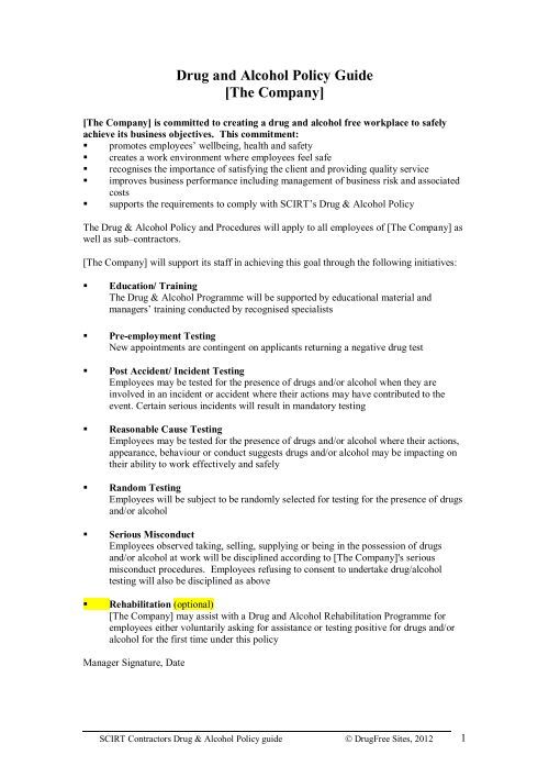 Drug and Alcohol Policy Template