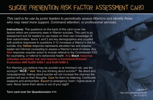 Suicide Prevention Risk Factor Assessment Card - U.S. Army Public ...