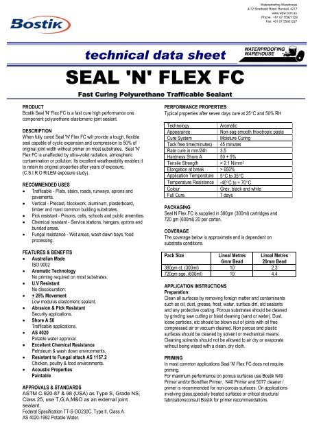 Bostik Seal n' Flex FC data sheet - Waterproofing Warehouse