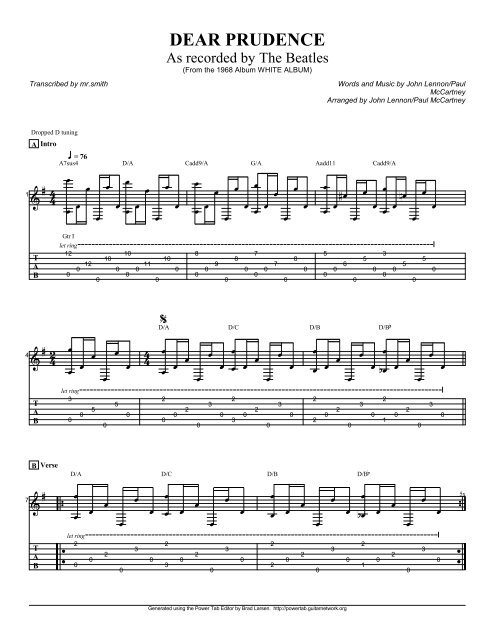 Dear Prudence Guitar Chords