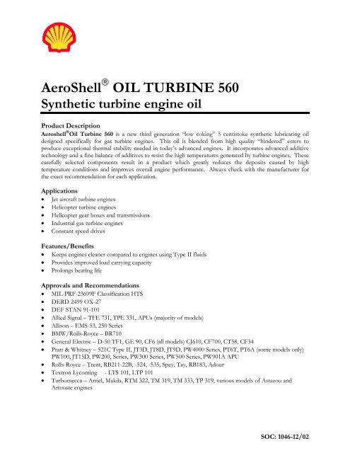 Aeroshell Turbine Oil 560 - ChemCenters