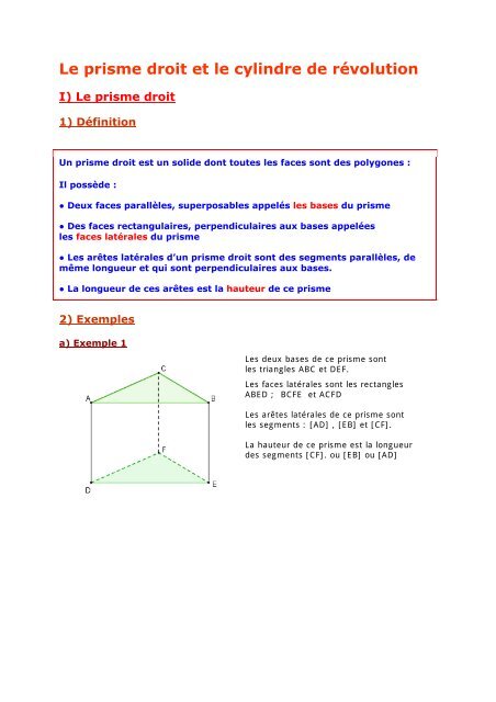 5e - Le prisme droit et le cylindre de rÃ©volution - Parfenoff . org