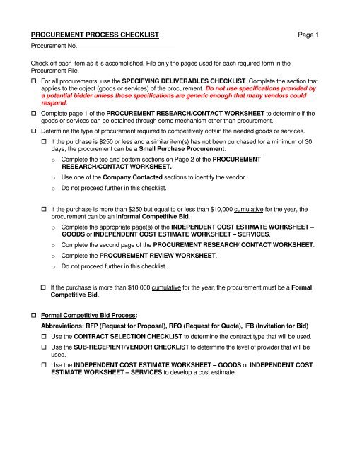 PROCUREMENT PROCESS CHECKLIST Page 1 - Flo Samuels