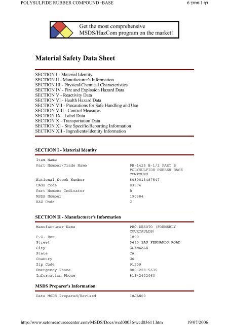 pr 1425 b1-2 part b material safety data sheet - ChemCenters