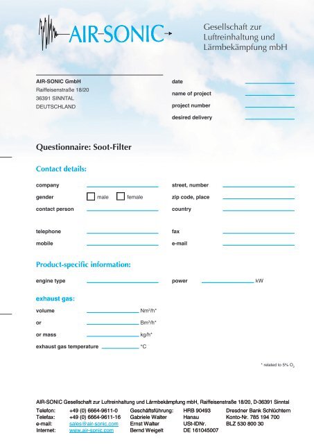 AIR-SONIC Questionnaire: Soot-Filter