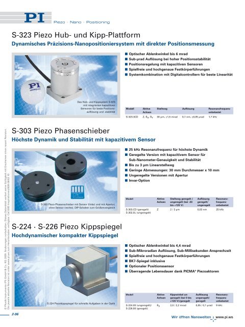 S-323 Piezo Hub- und Kipp-Plattform S-303 Piezo Phasenschieber ...
