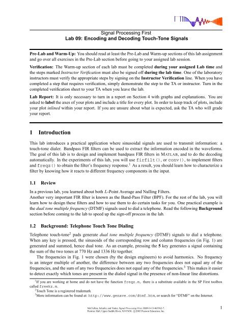 Encoding And Decoding Touch Tone Signals