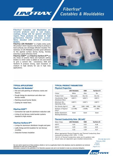 DUnifrax Catables and Mouldables.pdf - SIG Technical Insulation