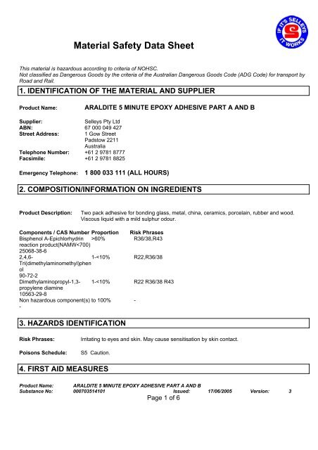 Araldite Super Strength Epoxy Adhesive Parts A & B MSDS, 60% OFF