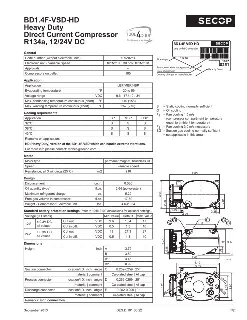 BD1.4F-VSD-HD Heavy Duty Direct Current Compressor ... - Secop
