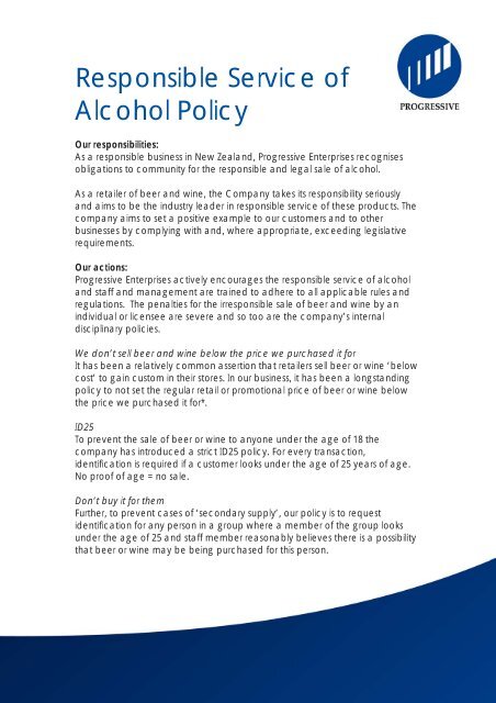 Responsible Service of Alcohol Policy - Countdown