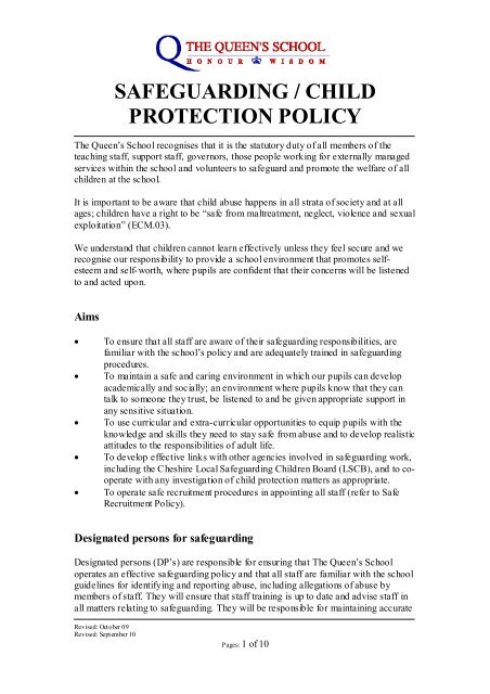 safeguarding / child protection policy - The Queen's School