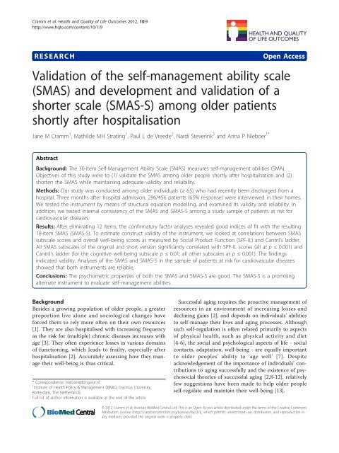 Validation of the self-management ability scale (SMAS) and ...