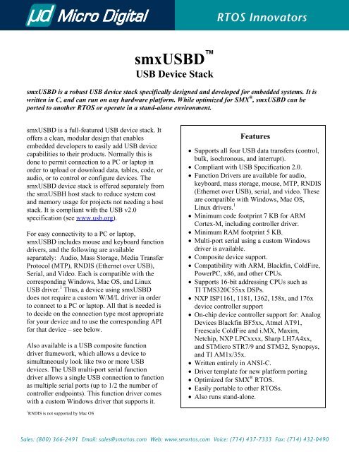 smxUSBD â ¢ USB Device Stack - Embedded Tools GmbH smxUSBD â ¢ USB Device Stack - Embedded Tools GmbH