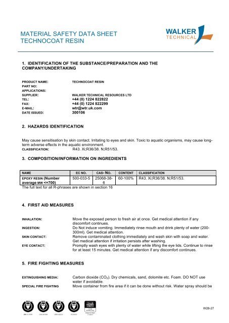 material safety data sheet technocoat resin - PT. Harimau Putih