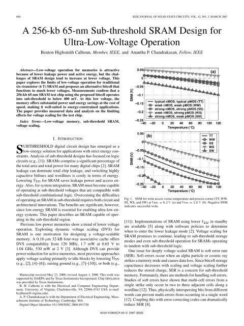 A 256-kb 65-nm Sub-threshold SRAM Design for Ultra-Low-Voltage ...