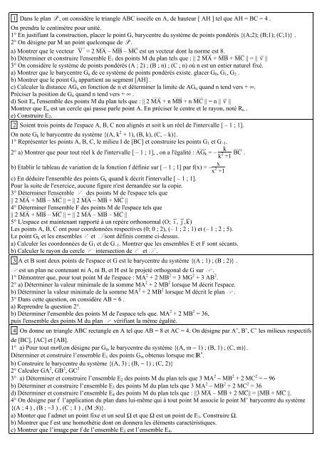Fiche exercices de type bac