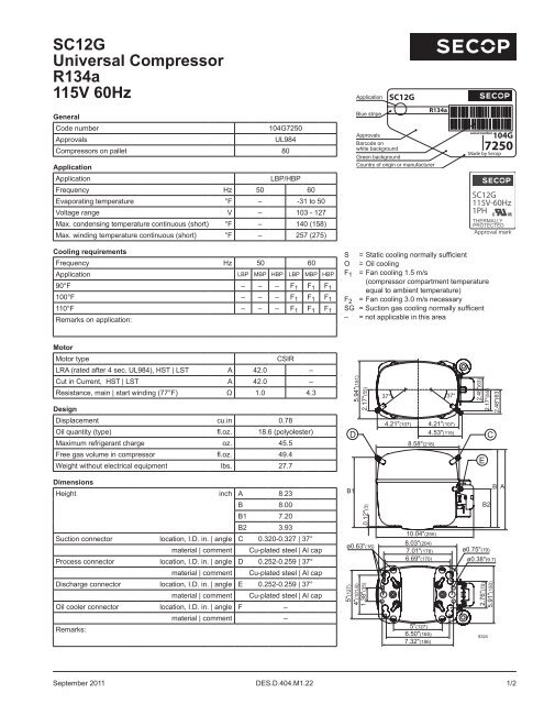 SC12G sc12g_104g7250_r134a_115v_60hz_09 ... - Secop