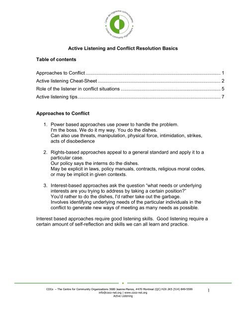 Active Listening and Conflict Resolution Basics â PDF - COCo