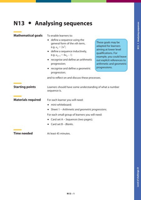 N13 Analysing sequences - Great Maths Teaching Ideas