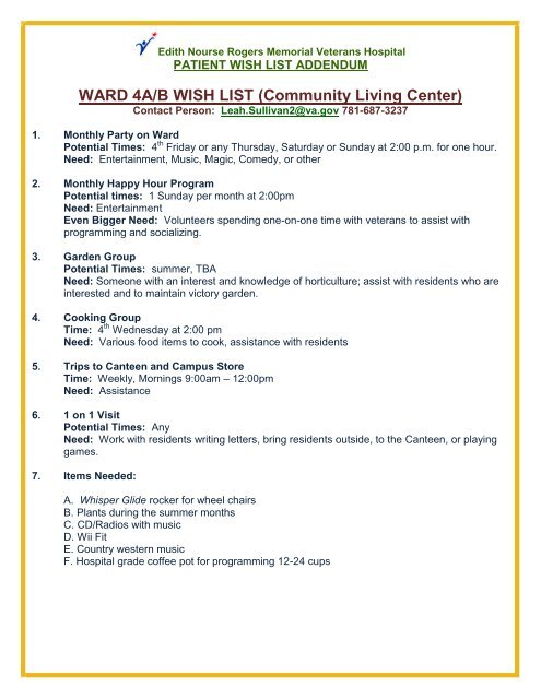 WARD 4A/B WISH LIST - Edith Nourse Rogers Memorial Veterans ...