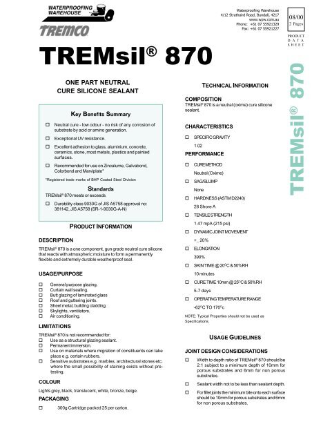 TREMsil 870 Data Sheet - Waterproofing Warehouse