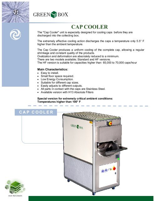 Cap Cooler Specifications - Green Box America, Inc.