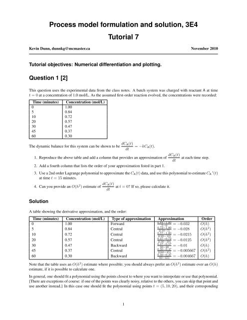 Process Model Formulation And Solution 3e4 Tutorial 7