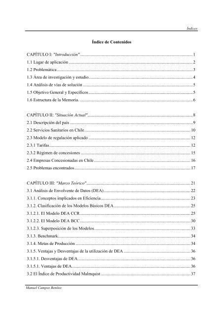 Índice de Contenidos CAPÍTULO I: "Introducción ...