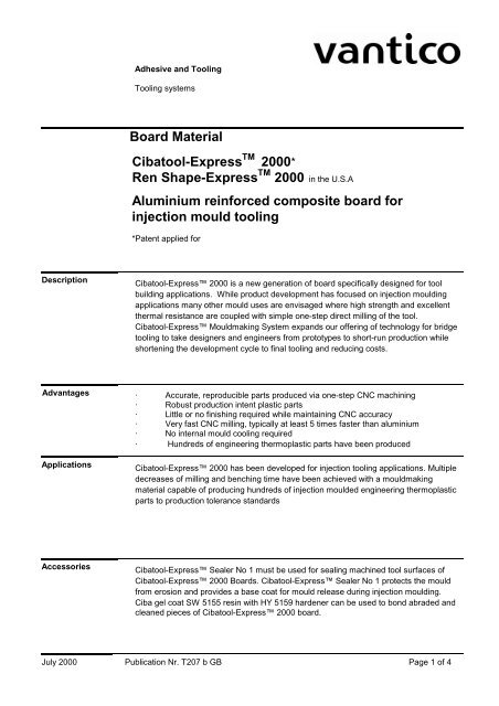 Board Material Cibatool-Express 2000* Ren Shape-Express ...