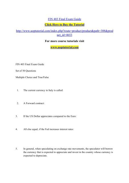 FIN 403 Final Exam Guide/Uoptutorial